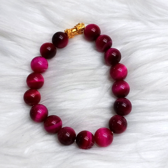 Jewelry | Pink Magenta 18k Piyao Dragon Gemstone Bracelet Yellow Gold ...